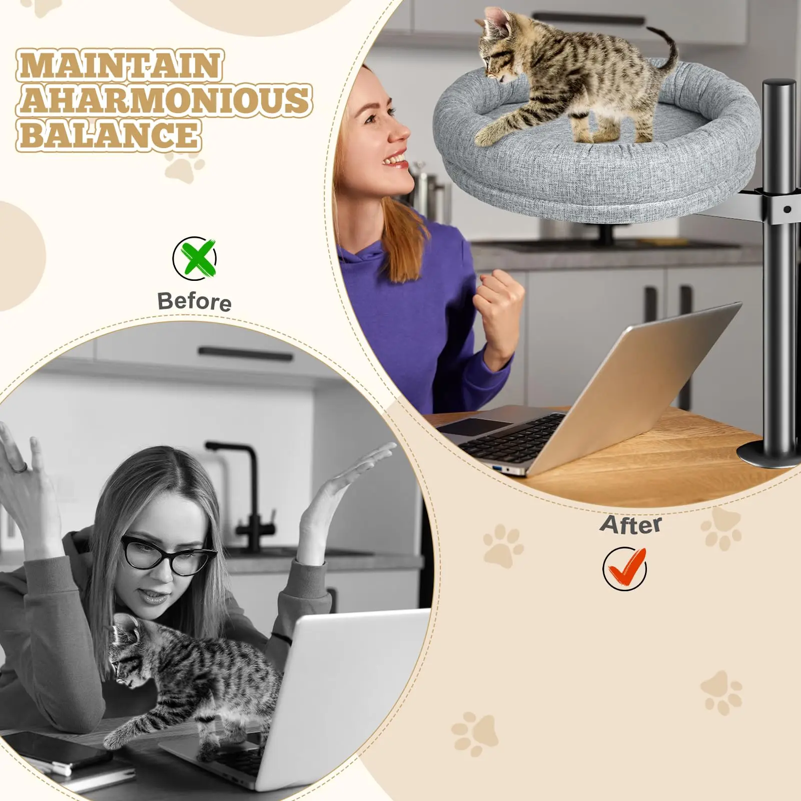 ZMaker 2025 New 360° Rotation Cat Desk Bed Round Office Cat Desk Perch ...
