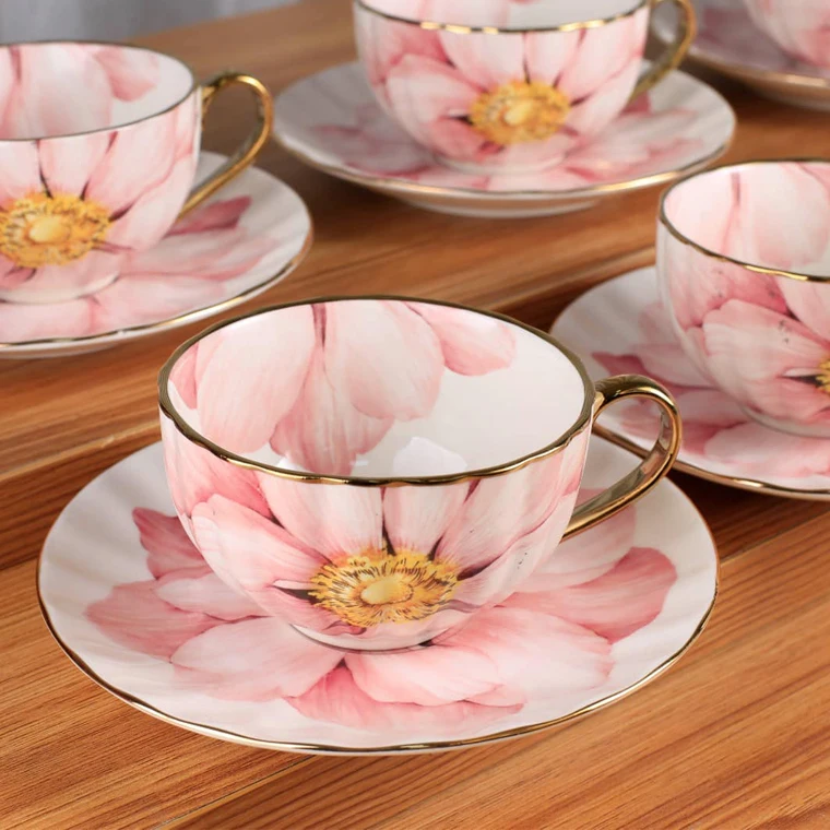 Russian 200ml Modern Pink Printed Large Tea Cup And Saucer Sets Bone ...