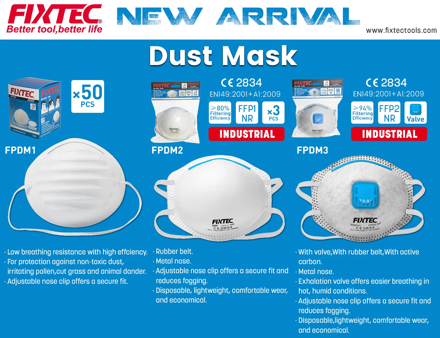 Fixtec Industrial Low Breathing Resistance Dust Working Mask Safety ...