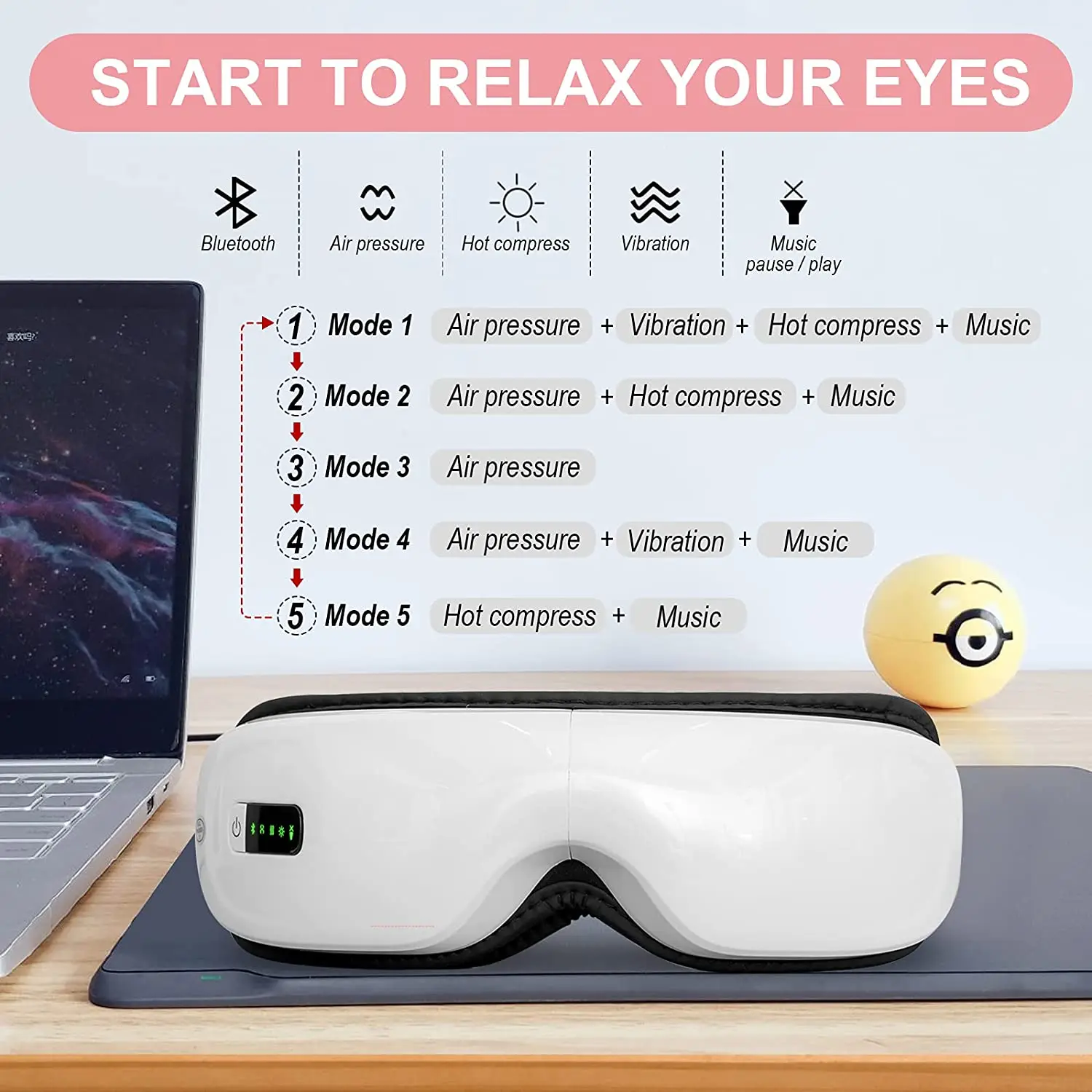 Vibrating Warm Heated Air Pressure Eye Massage Equipment Device ...