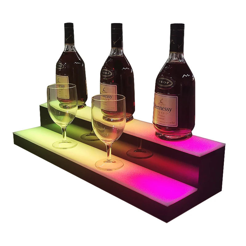 Home Bar LED Lighted Bar Liquor Bottle Alcohol 2-Step Acrylic Shelf ...
