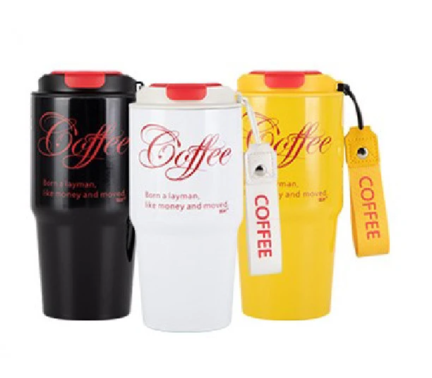 20oz Ceramic Coating Interior Inside Coffee Travel Mug With Strap ...