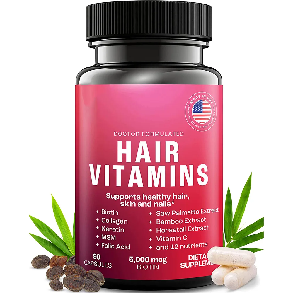 Hair Growth Vitamin Supplements - 5000mcg Collagen Biotin Capsules for ...