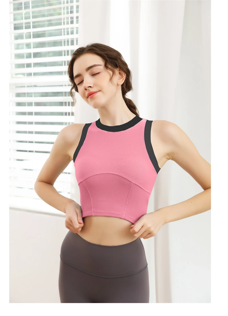 Aoyema Sportswear Wear Contrast Stitch Crop Sports Tank Top High ...