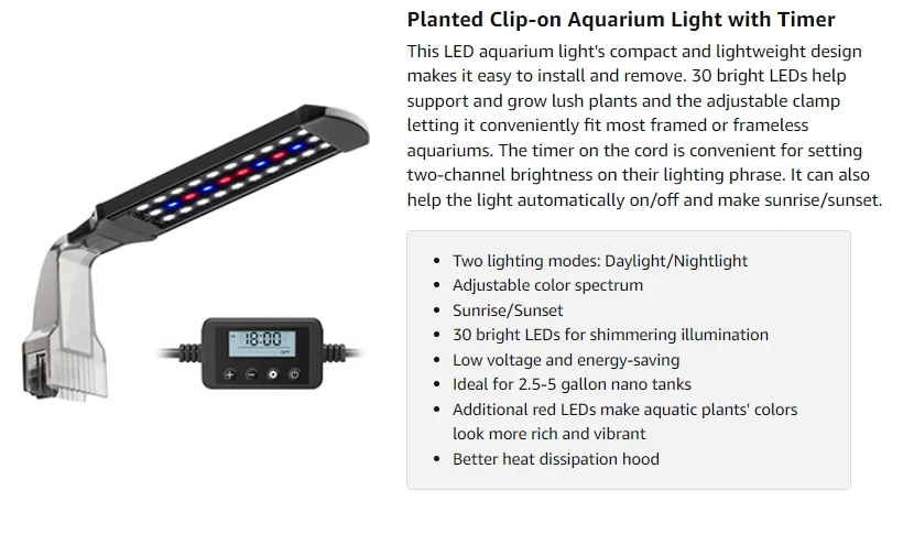 Clip on Aquarium Light, Fish Tank Light with White, Blue and Red ...