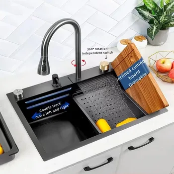 Black Nano Kitchen Sink 304 Stainless Steel Fruit And Vegetable Bowls ...