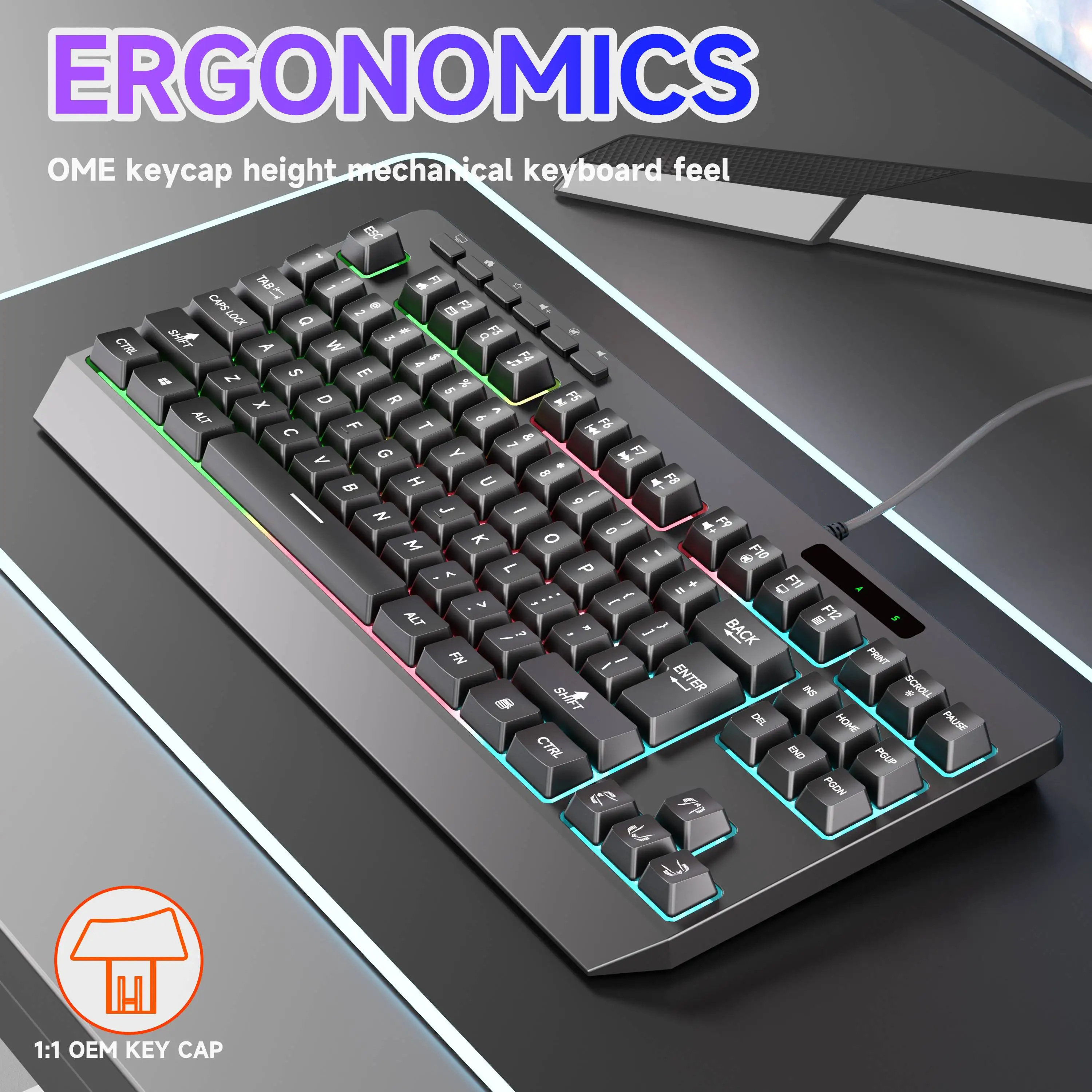 UMILA 87Keys TKL RGB Backlit USB Wired Gaming Keyboard New Desktop ...