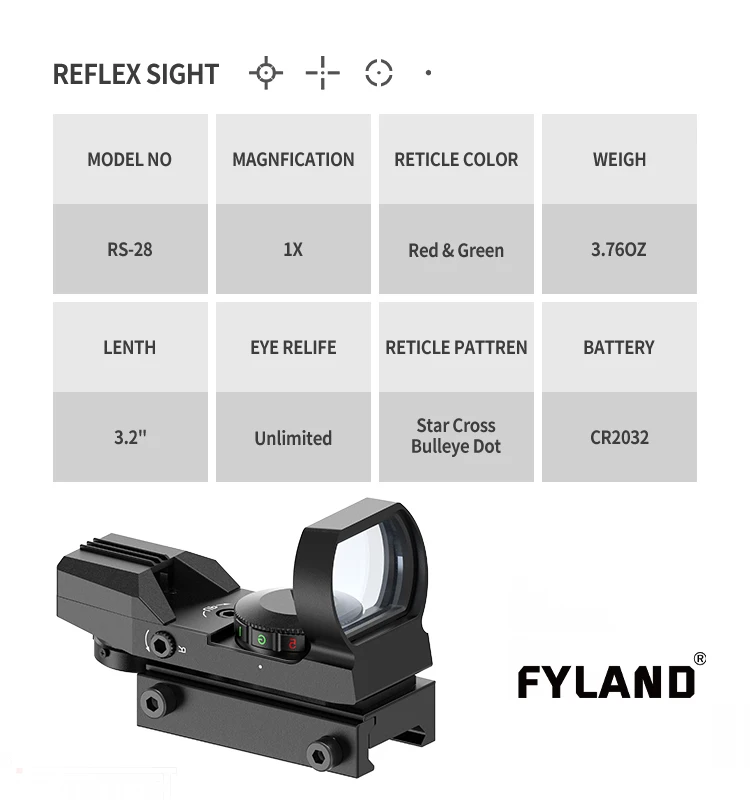 RTS Feyachi Reflex Sight - Adjustable Reticle 4 Styles Both Red and ...