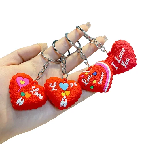 T1735 Sweet Cute 3d Heart PVC Keychain Small Gift Student School Bag ...
