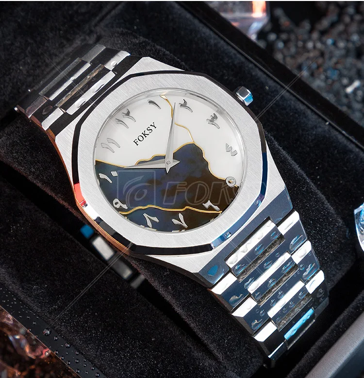 Stainless Steel Luxury Oem Odm Custom Logo Green Arabic Dial Gold Round ...