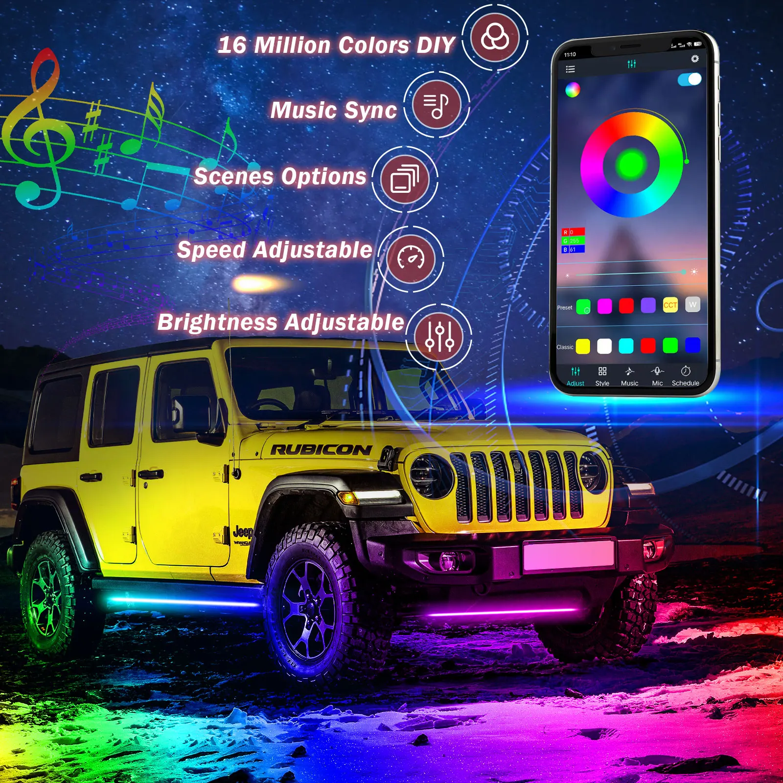 Auto Underbody Exterior Chasing Flow RGB LED Strip Lights