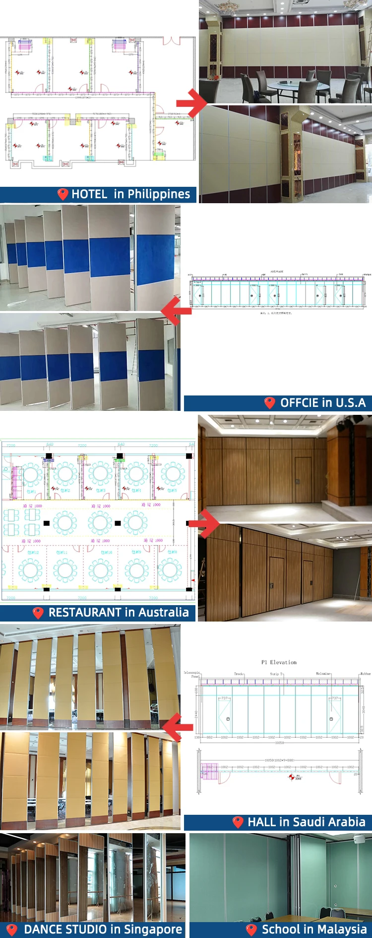 Custom Design Project Pivoting Movable Partition Wall Separation ...