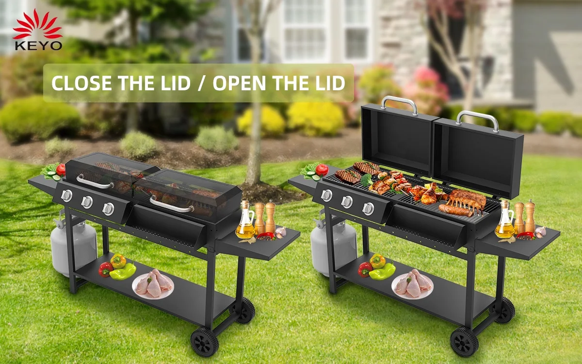 Square Portable Charcoal Gas BBQ Grill Large Cooking Area Outdoor ...