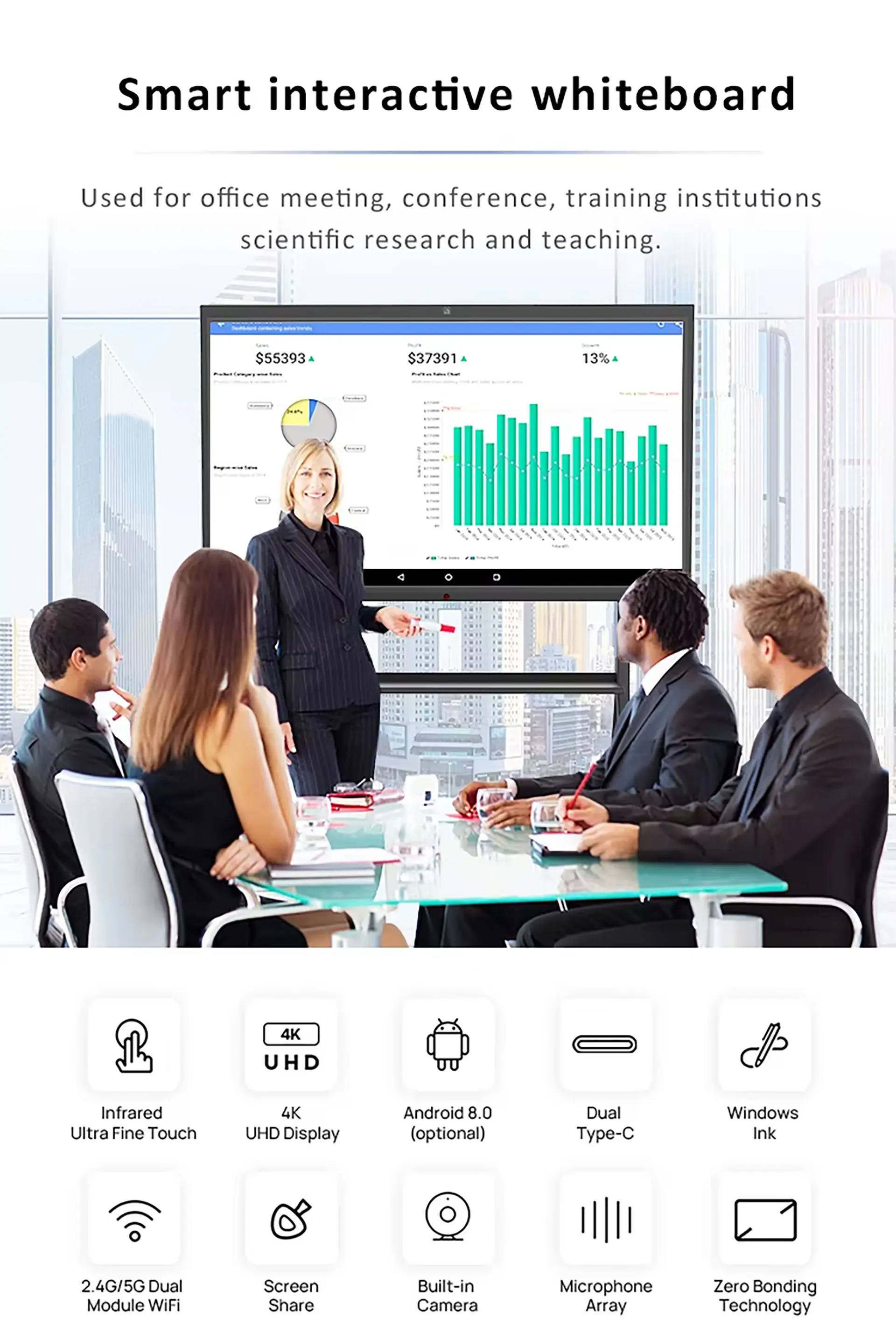 Smart Classroom Board 75 86 100 110 Inch Smart Board 55 65 Inch for ...