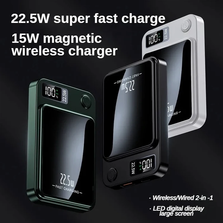 External Magnetic Power Bank 10000mAh Fast Wireless Charger for iPhone ...