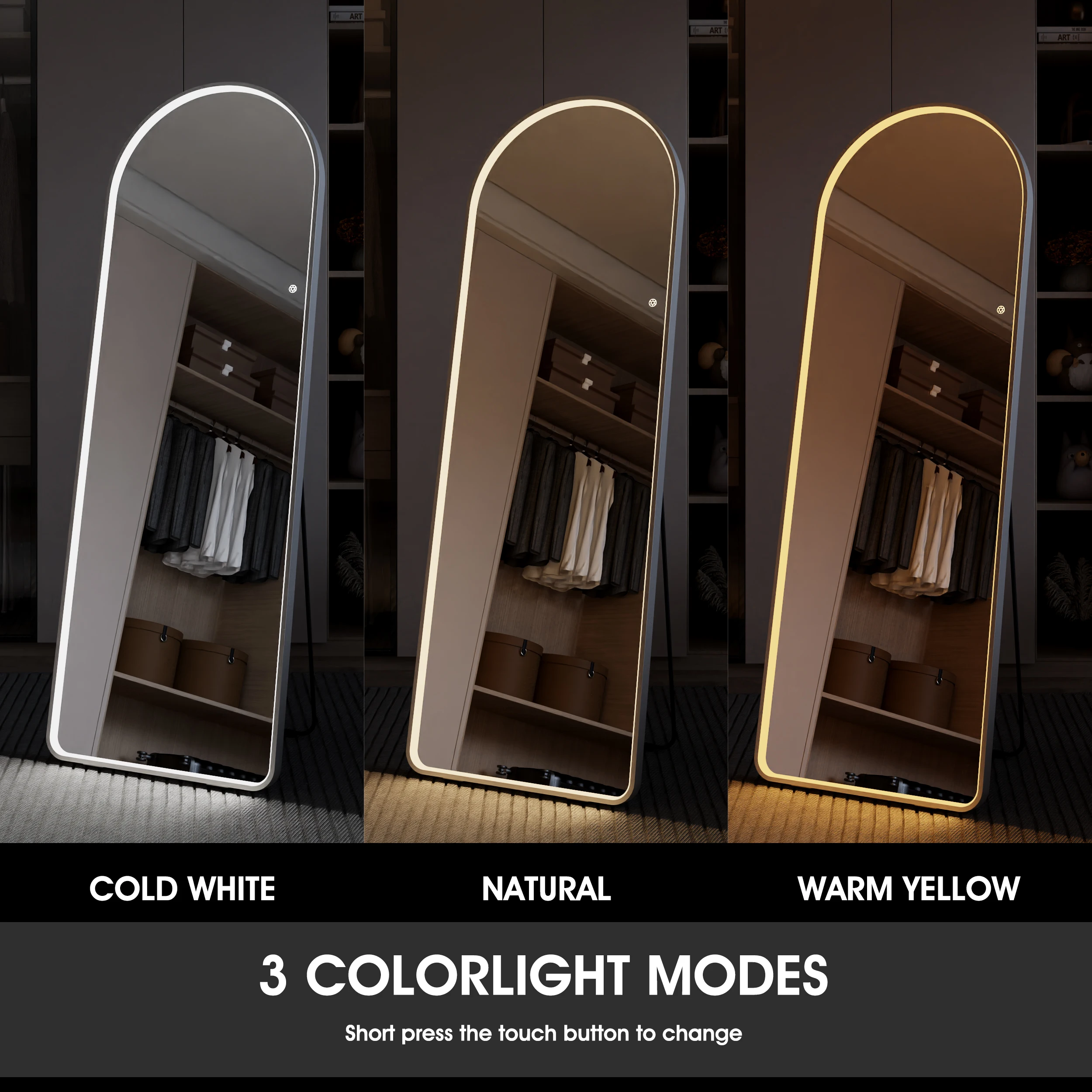 Free Standing Lighted Wall Mounted Living Room Arched Full Body Length ...