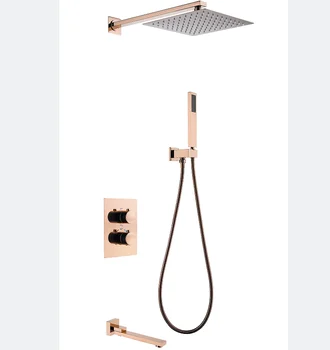 Factory Direct Rose Gold Thermostatic Shower Faucet Set Luxury Rain ...
