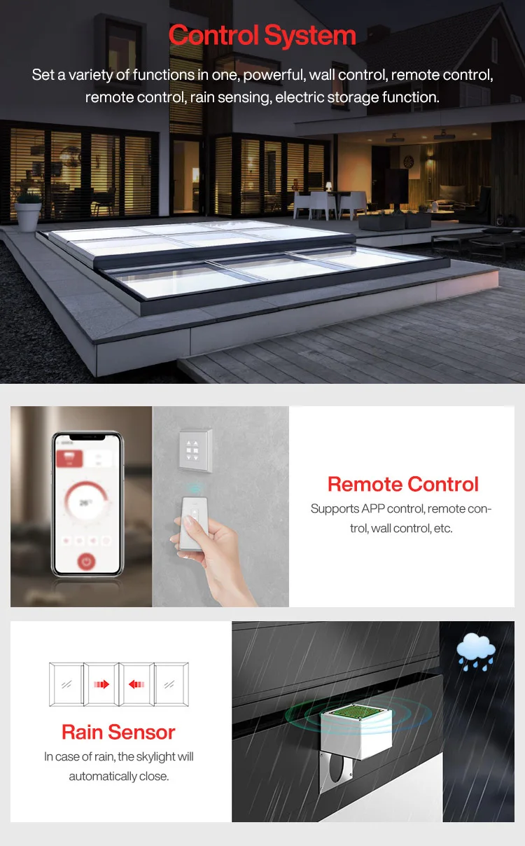 Rogenilan Double Glass Retract Roof Sliding System Aluminum Skylight ...