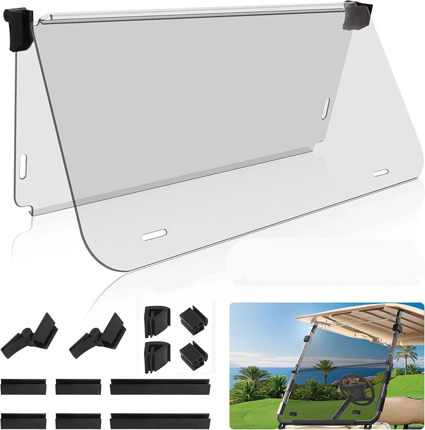 DOT Approved PC Golf Cart Windshield for Club Car DS 1982-2000 Models ...