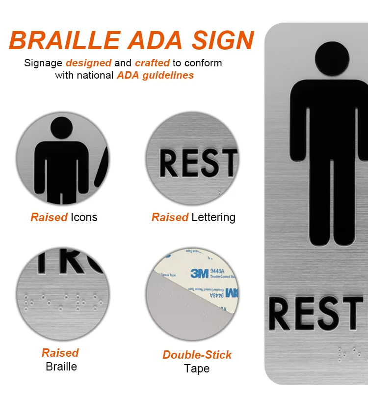 Custom Brushed Gold Brass Braille Signage ADA Accessible Sign with ...