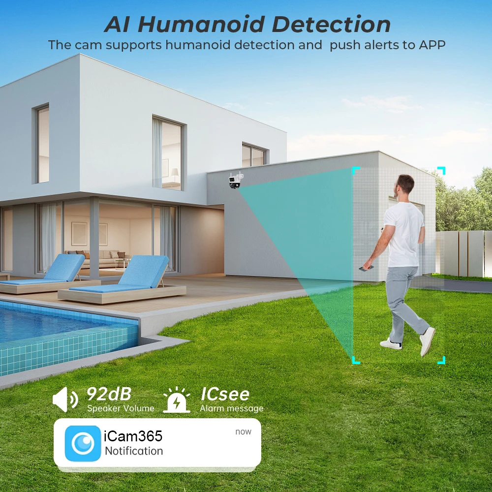 PTZ Camera 4K 8MP Dual Lens Zoom Wifi Detection Outdoor Indoor IP Dome ...