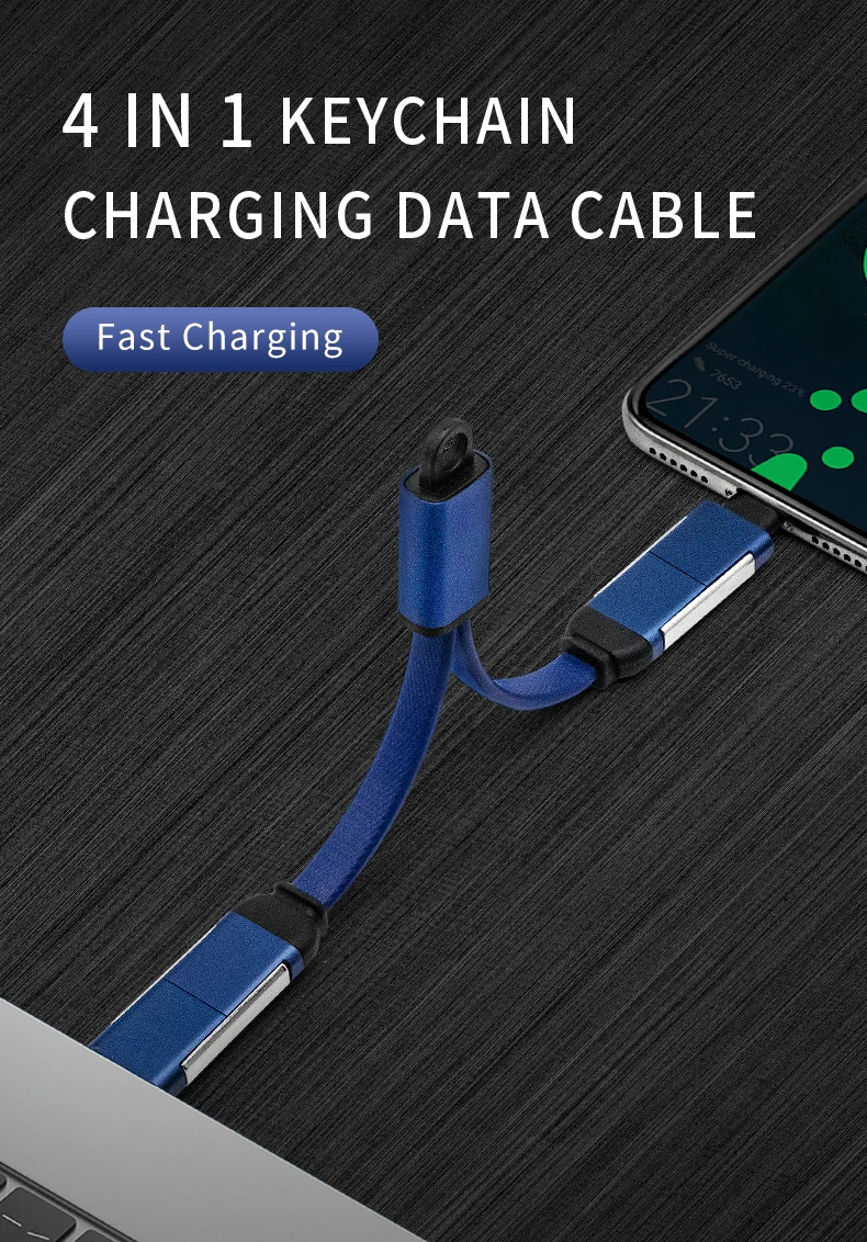 Universal Multi Function 4 in 1 Type C Charging Cable Keychain USB Date ...