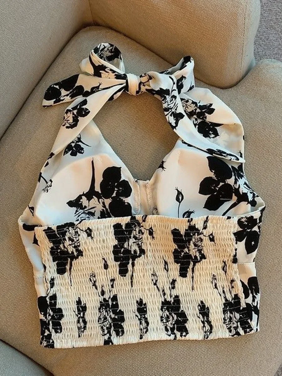 Floral Backless Halter Neck Top Hanging Neck Tank Top Tank Top| Alibaba.com