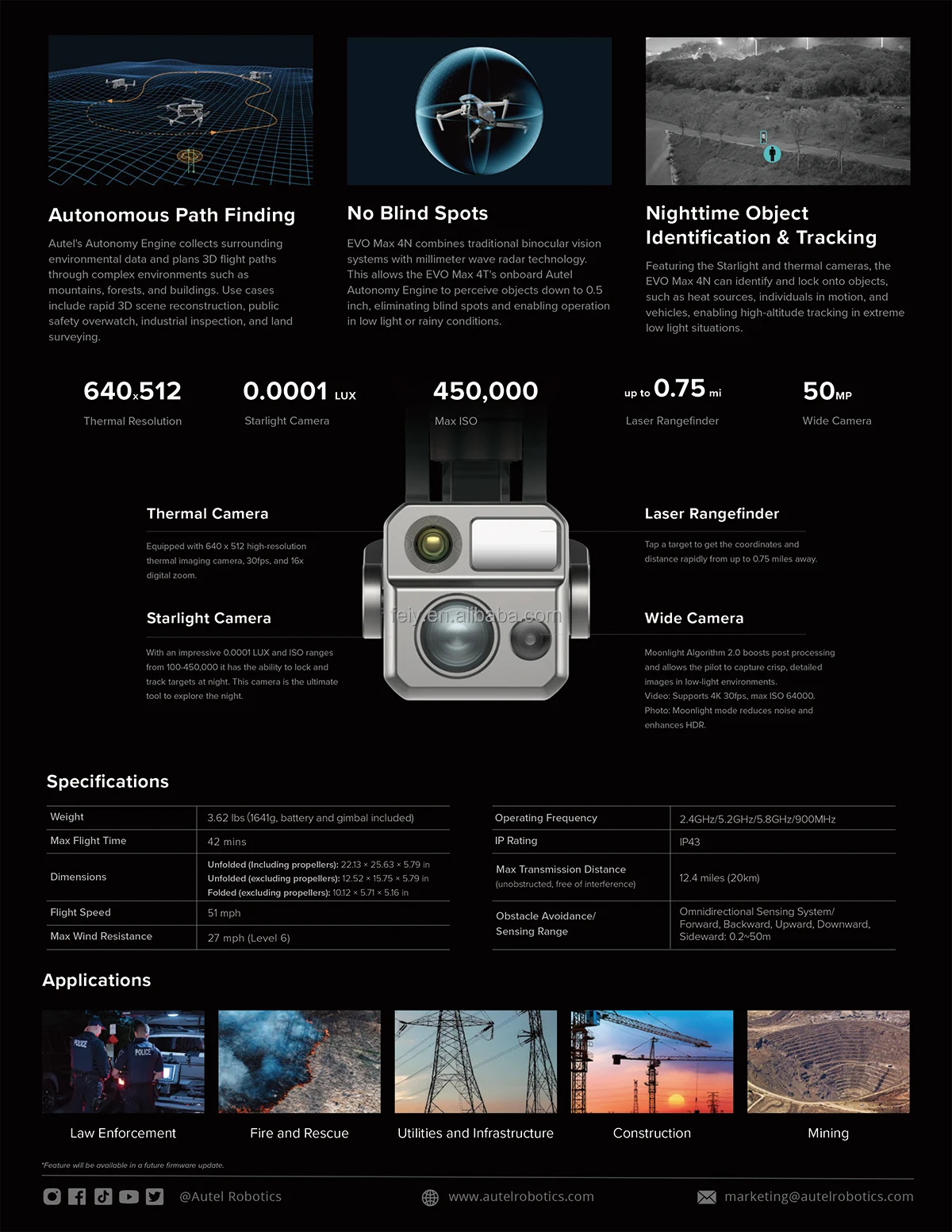 Autel Robotics Evo Max 4n 4t Thermal Imaging Camera Mapper Uav Drone ...