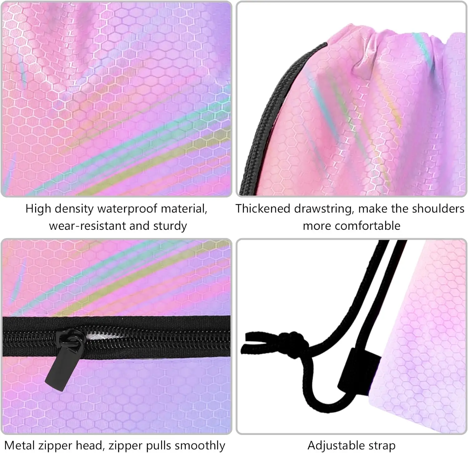 Holographic Waterproof Drawstring Swim Backpack With Zipper Pocket ...