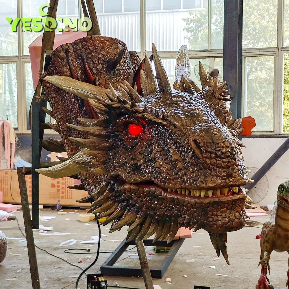 Lifelike Animatronic Dragon Head Figurine for Halloween & Events, OEM