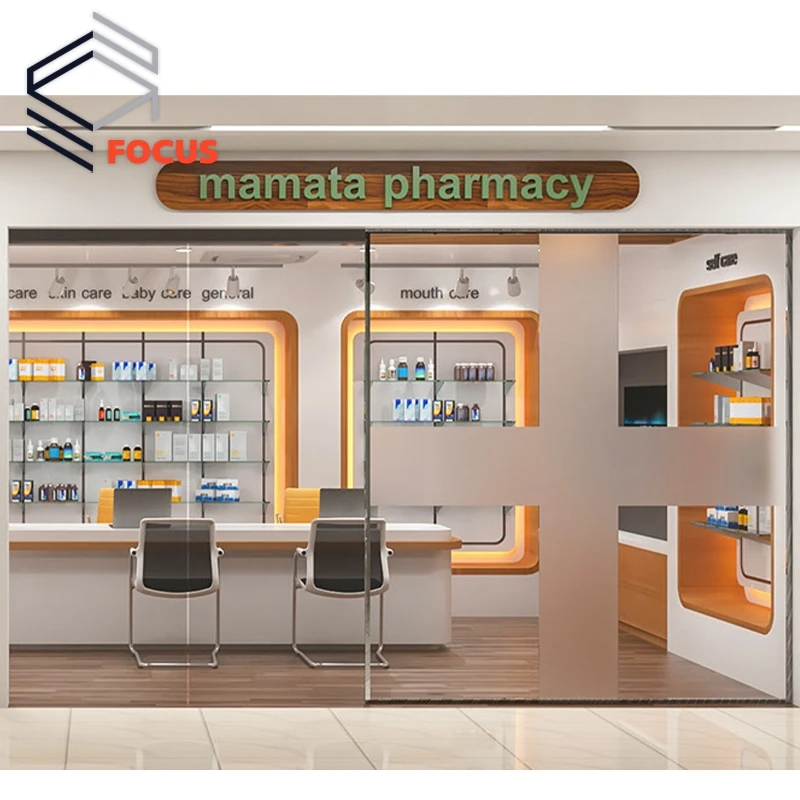 Custom Pharmacy Shelves Modular Fixtures Medical Shop Display Rack Wood ...