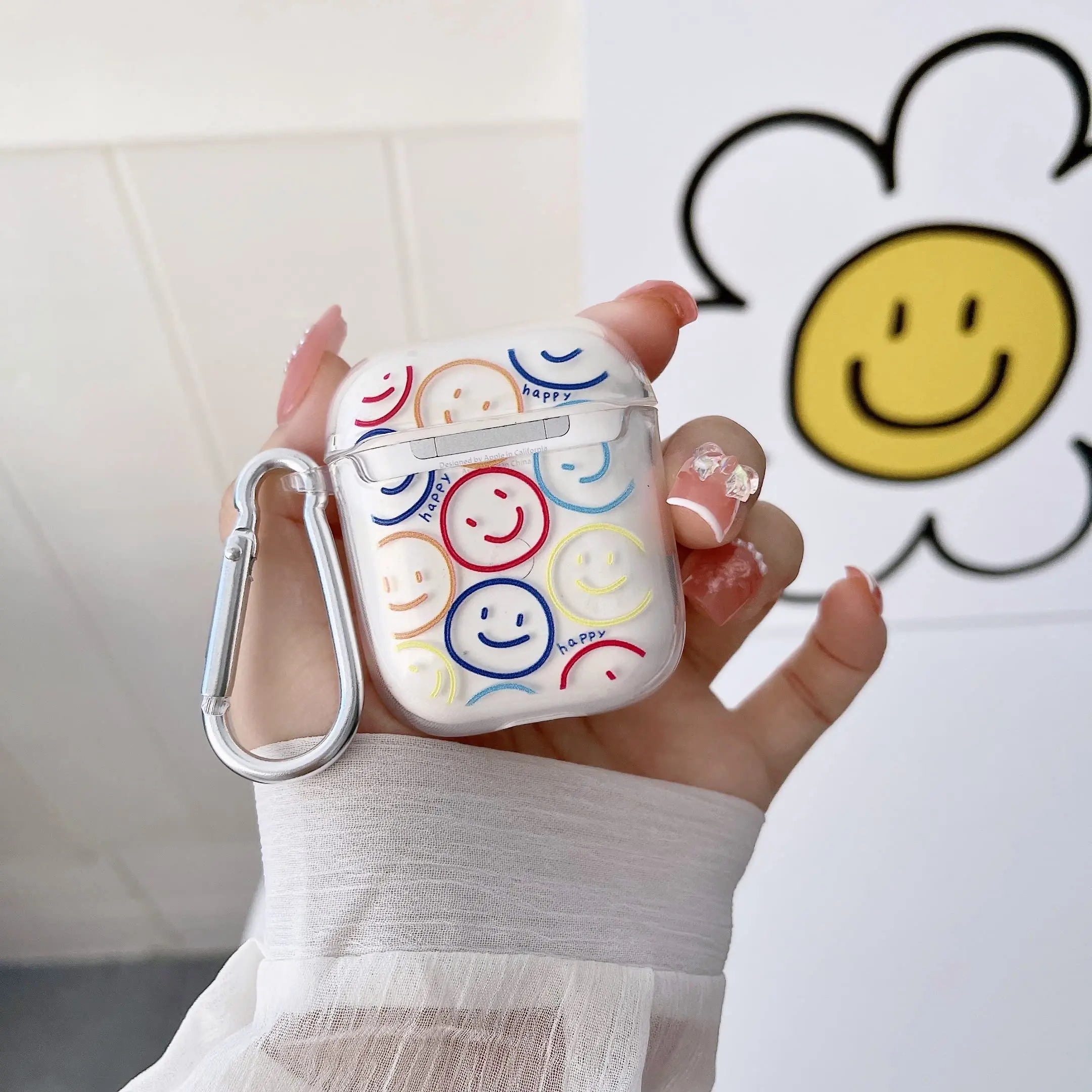 Transparent Cartoon Smiley Face Soft Airpods Case With Keychain For ...