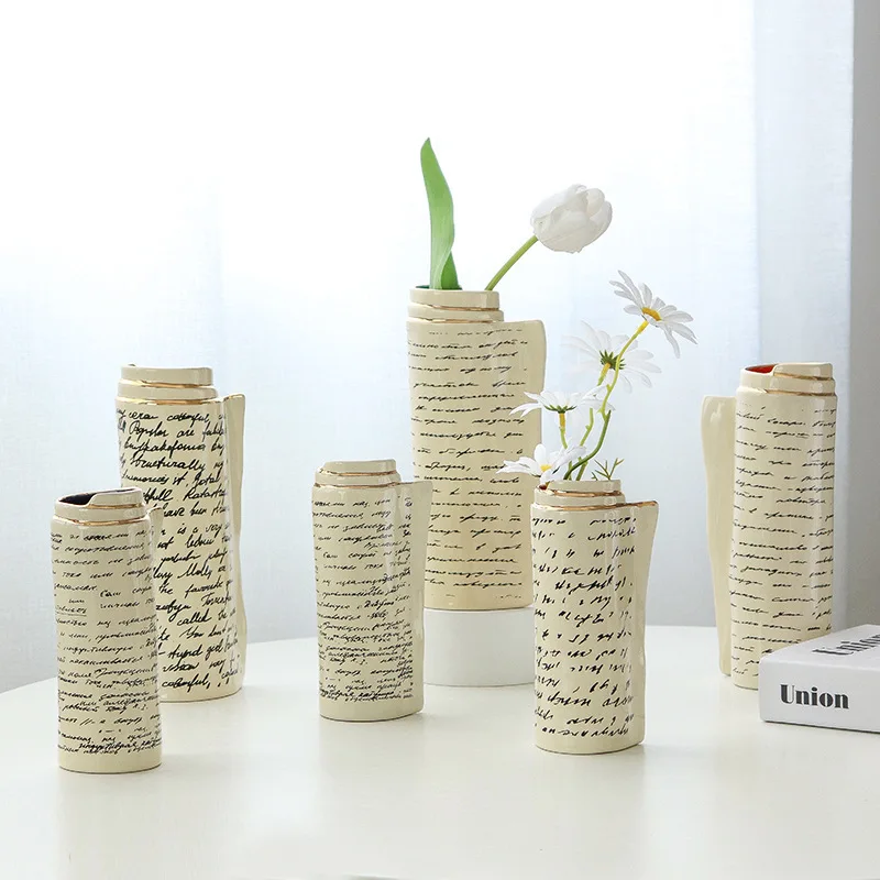 Ceramic Book Vase Ceramic Vase Decoration Creative Gold Painting ...