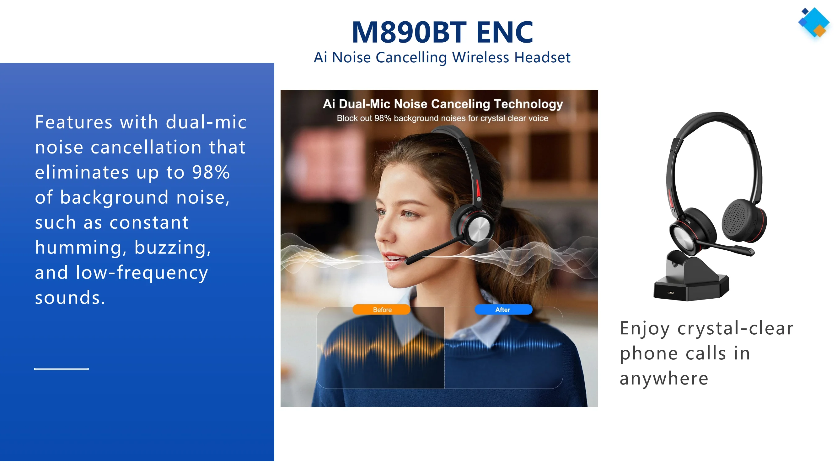 Stereo Or Mono M890bt Enc Ai Noise Cancelling Wireless Communication ...