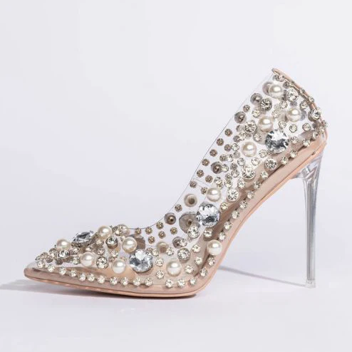 Luxury Pearl Rhinestone Beaded High Heels Ladies Party Dresses Women's ...