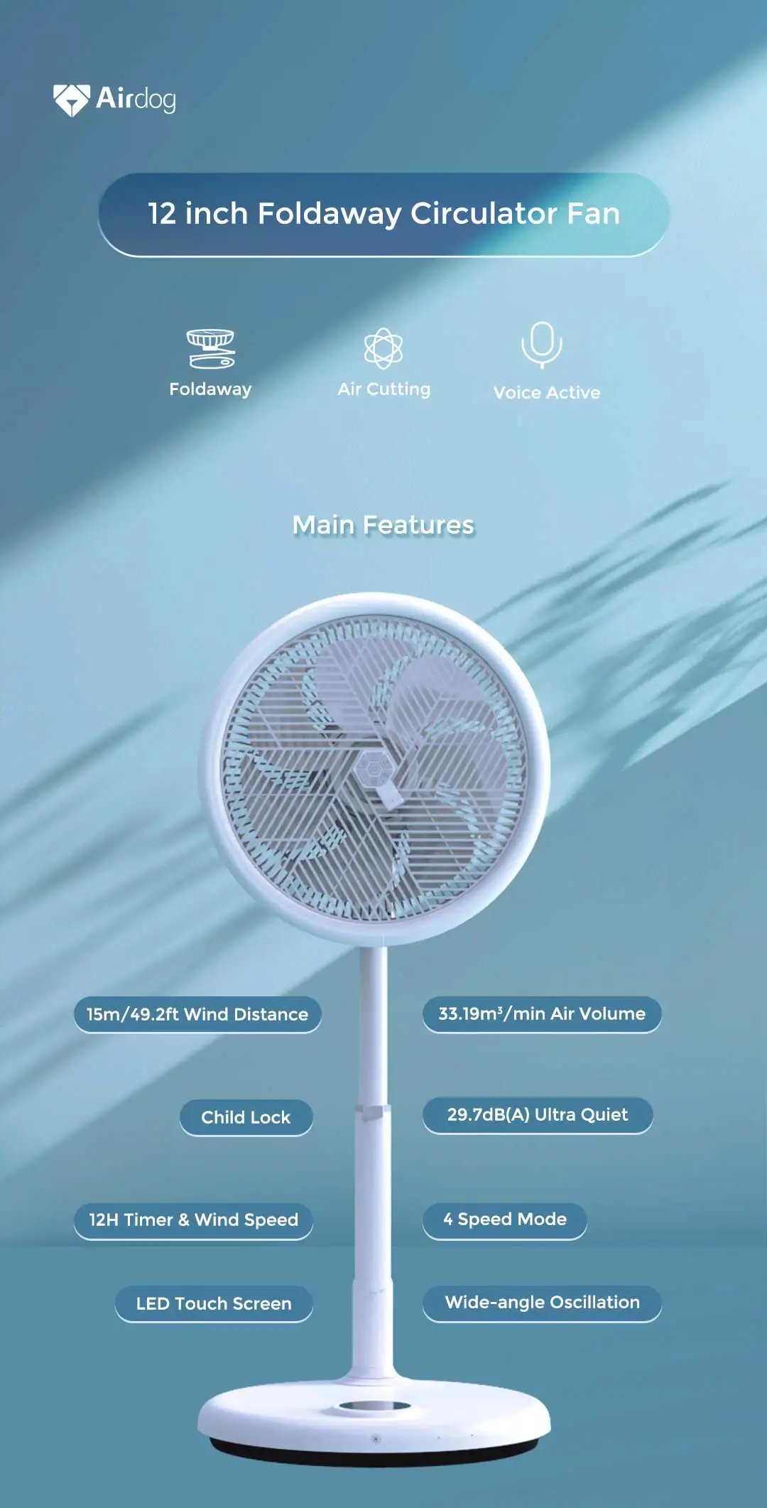 White Powerful Whole House Cooling Oscillating Floor Standing Fan Quiet ...