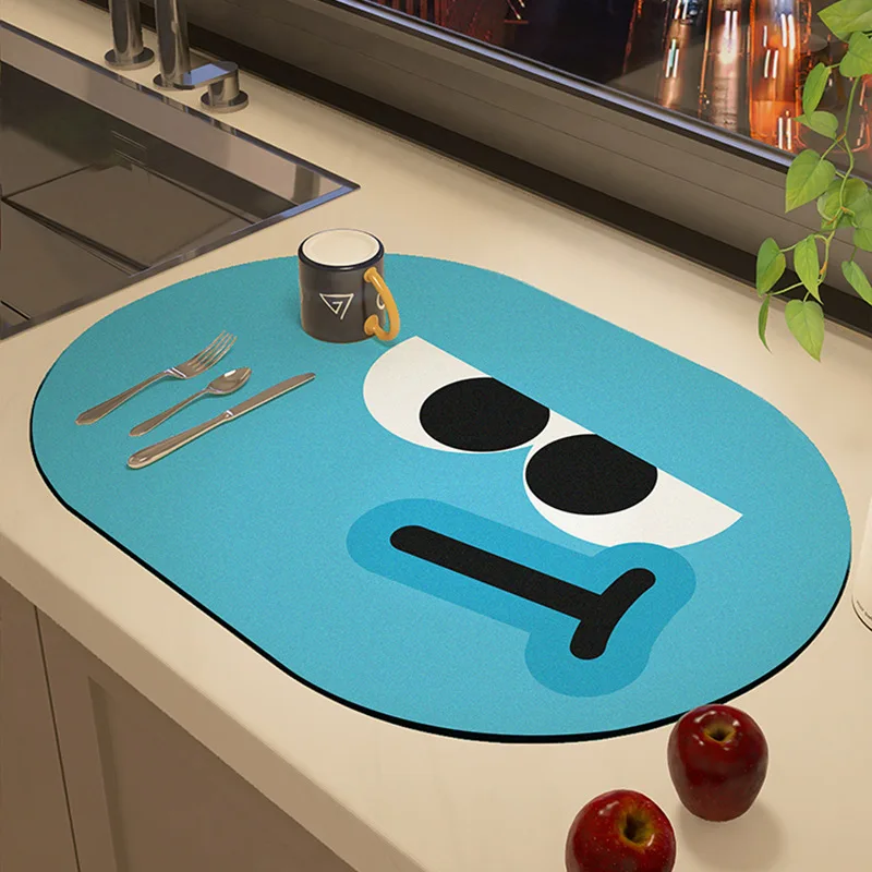 Cartoon Diatom Mud Kitchen Countertop Drain Mat Non-slip Absorbent ...