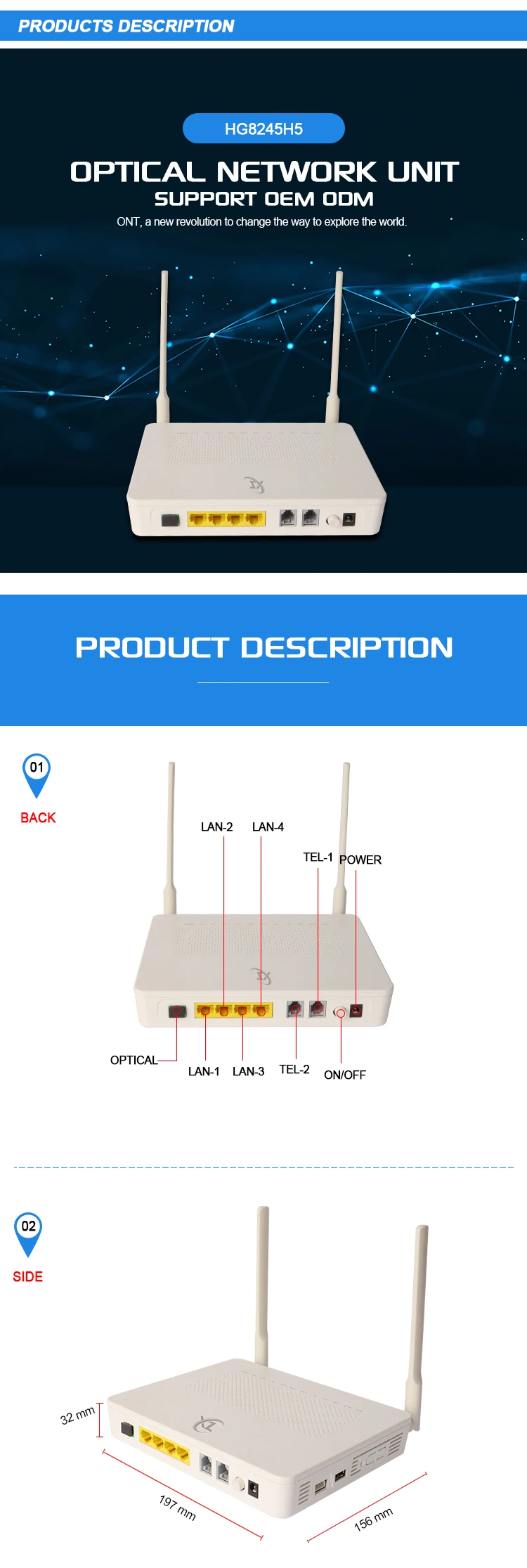 Cheaper Ftth Onu Ont Hg8245h5 Gpon Epon With 2pots+4ge+2.4g Wi-fi+1usb Fiber Optic Equipment ...