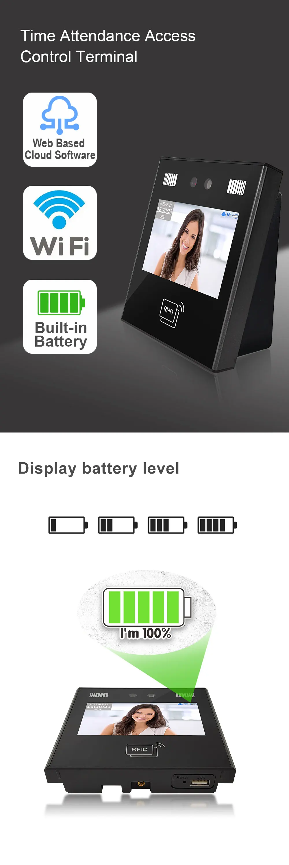 Professional Biometric Ai Face Recognition Attendance Machine Wifi Time ...