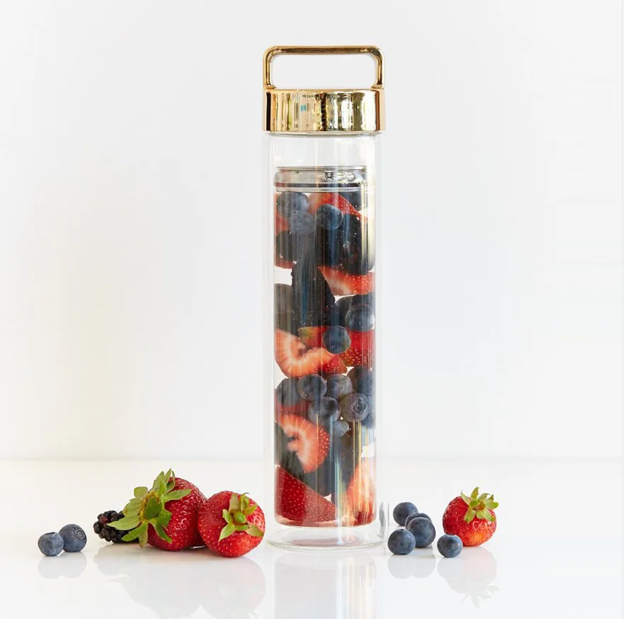 24oz Reusable Detox Water Bottle Fruit Infuser Water Bottle Glass Water ...