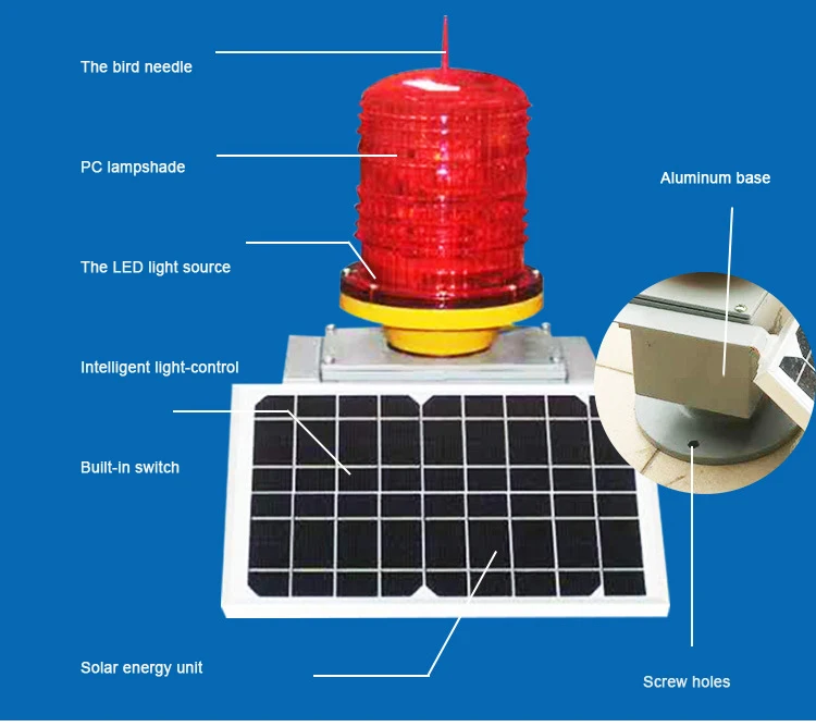 48V Red Blue Beacon Lamp - Solar Aviation Obstruction Lights with LED ...