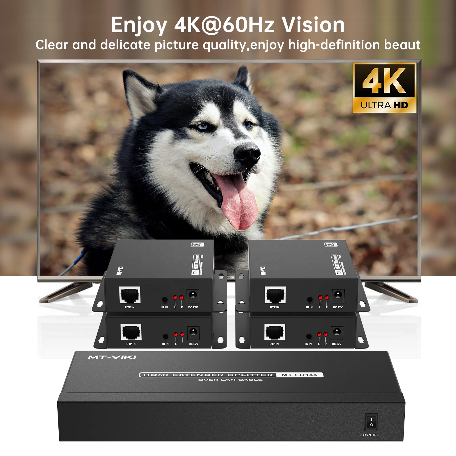 4K 60Hz HDMI Extender Splitter Over Ethernet 1x4 1x8, MT-VIKI 1 in 4 Out HDMI Splitter Extender ...