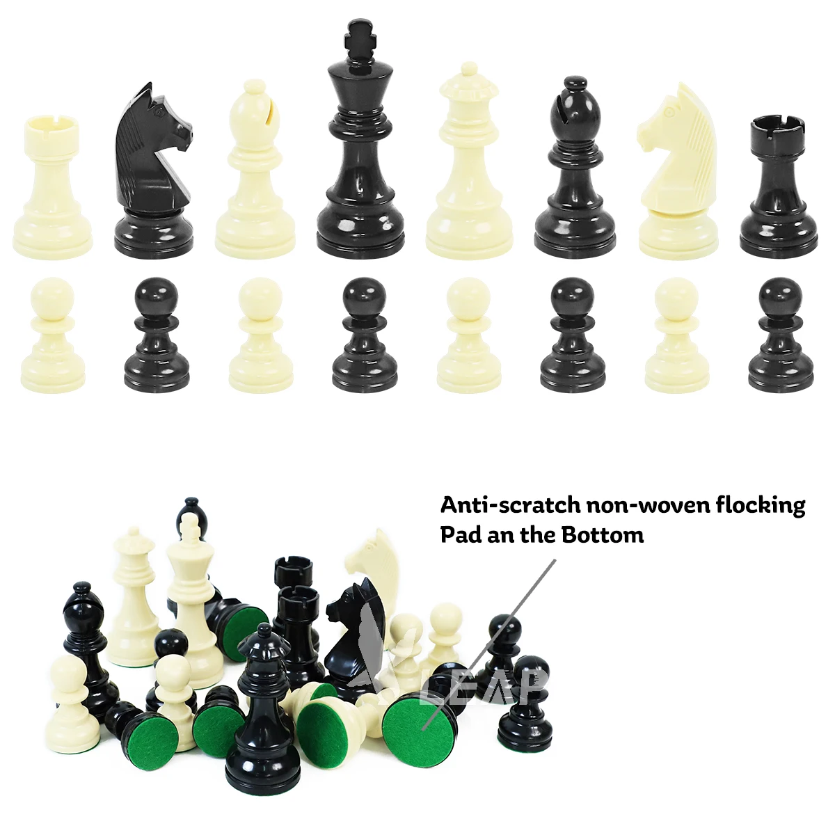 ABS Luxury Chess Pieces - 34 Staunton Set with Green Flock Bases