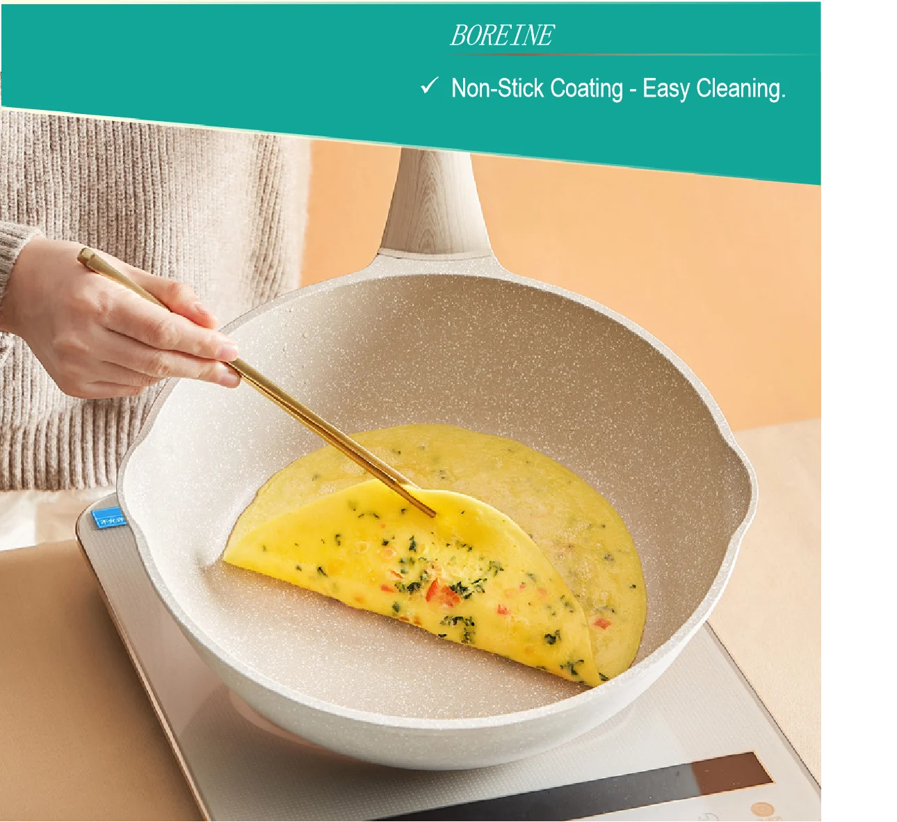 8 Pcs Beige Granite Non Stick Induction Die Cast Aluminium Cookware ...