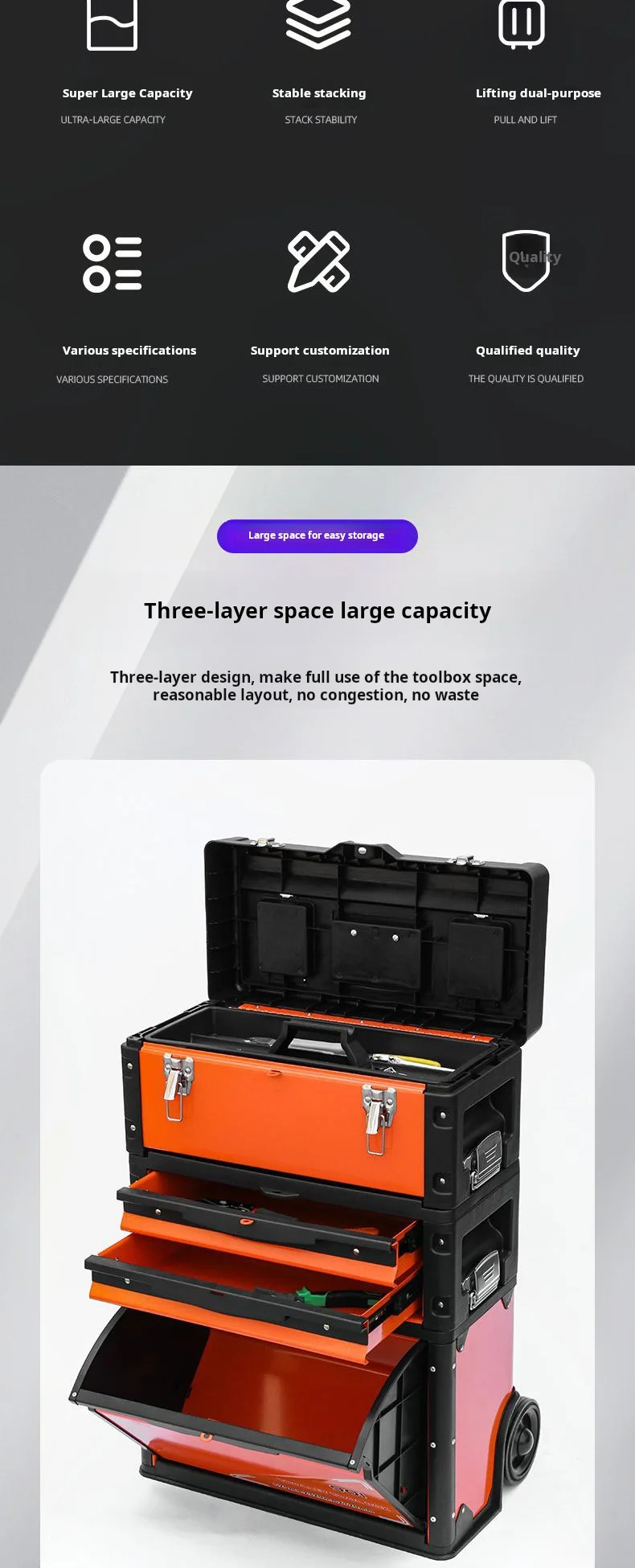 Durable 3-Layer Tool Storage Trolley - YINCHENG B277