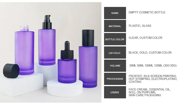 Purple Frosting Skincare Packaging Set Glass Bottle Cosmetic Liquid ...