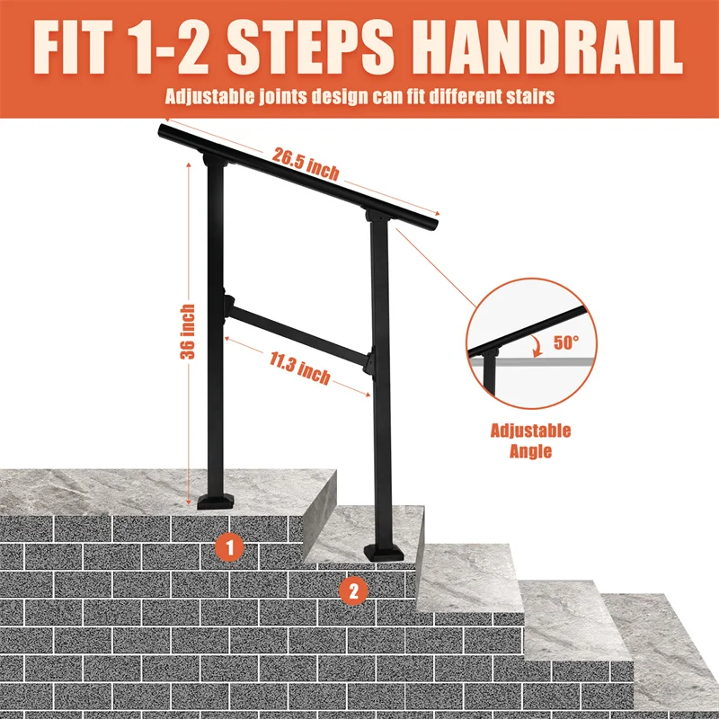 1-2 Step Stairway Handrail Cast Iron Hand Rails Staircase Hand Railing ...