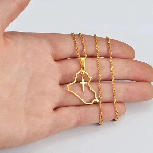 Stainless Steel Heart/cross Republic Of Iraq Map Pendant Necklace Gold ...