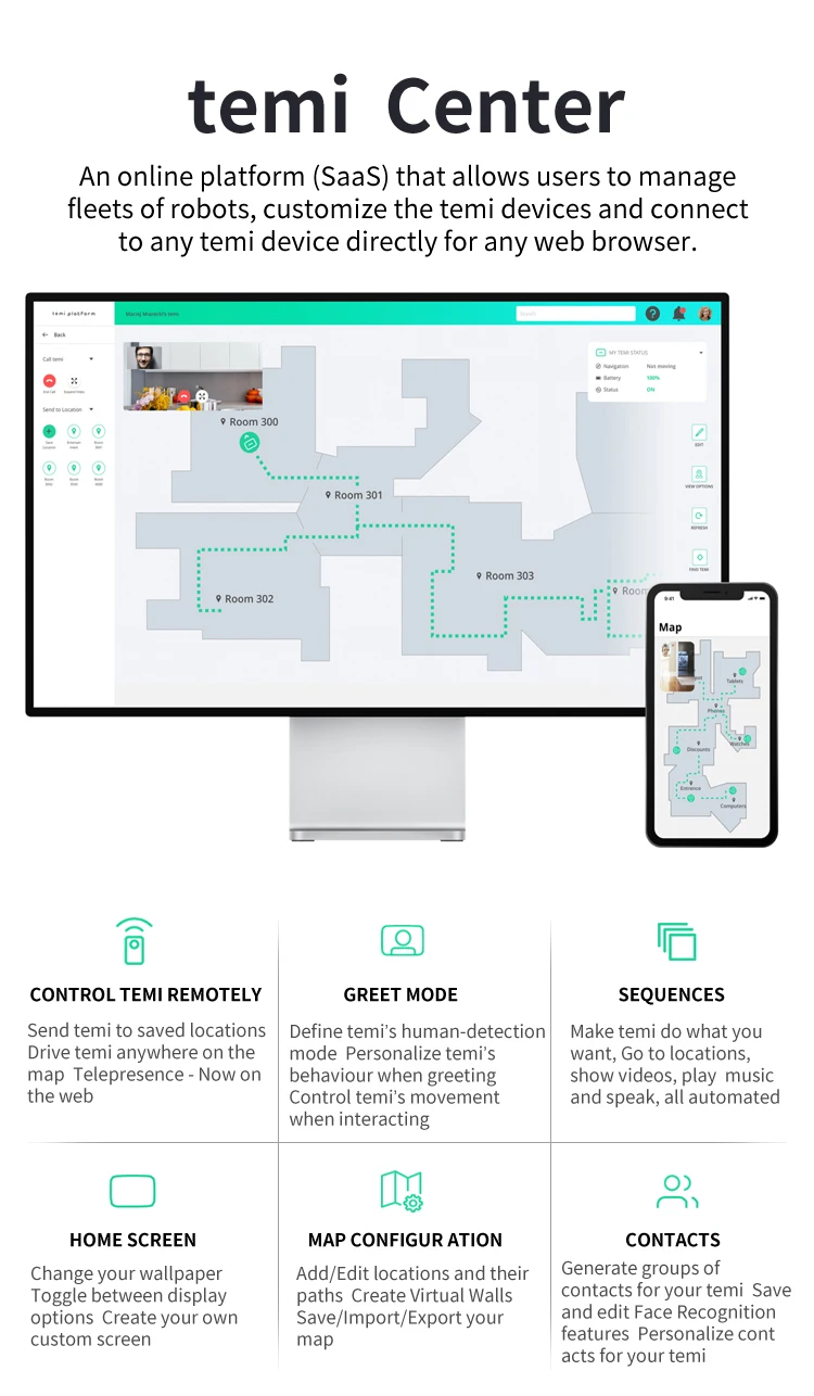 TEMI V3 Office Robot - Smart Guiding & Video Call Control