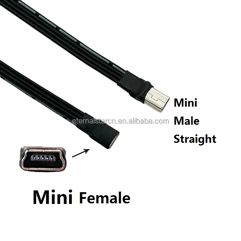 Flat Ribbon Low Profile Mini USB Cable - 90 Degree Angled